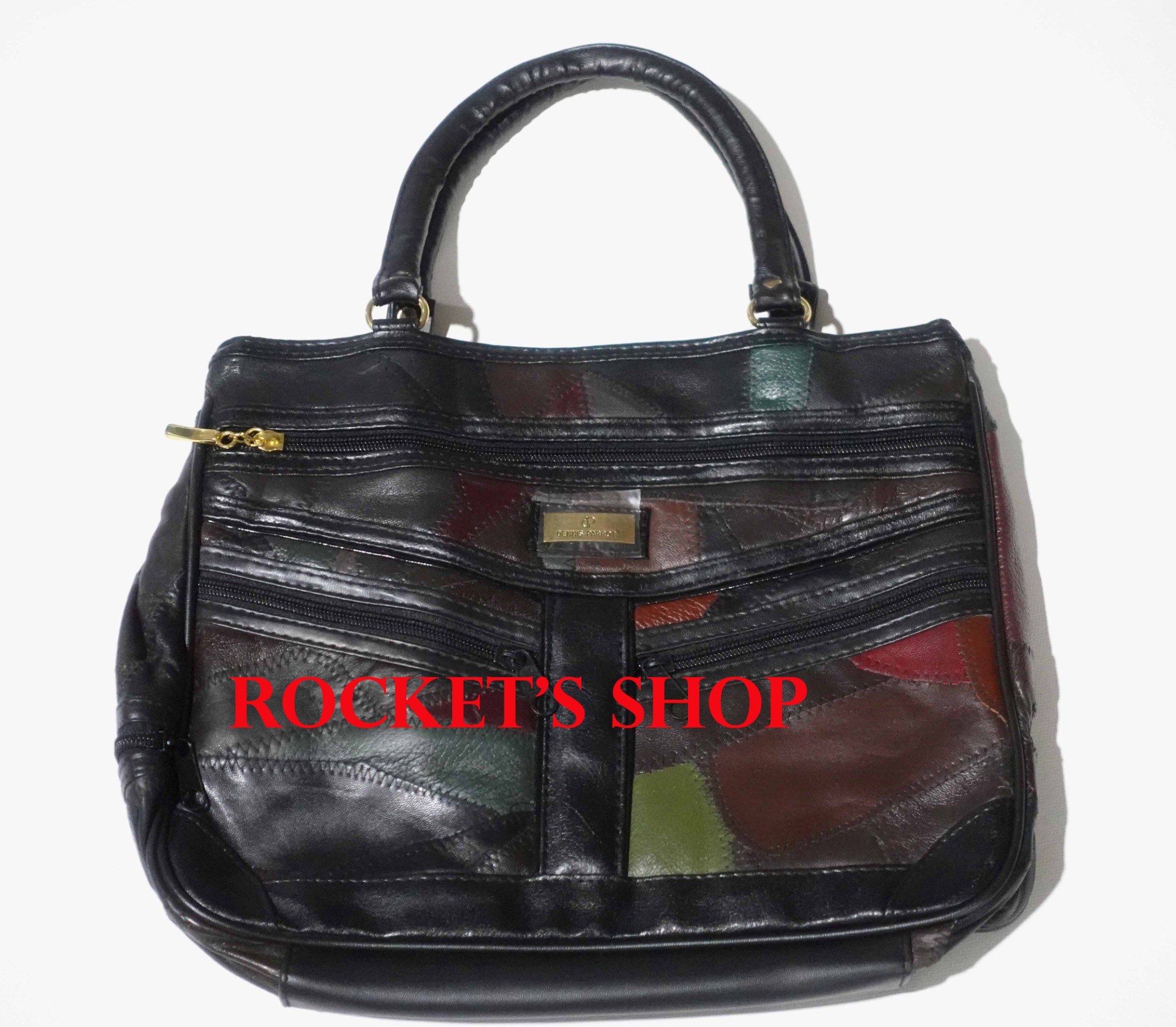 PATCH LEATHER HAND BAG BLACK,Hand & shopping bags / Storage bags