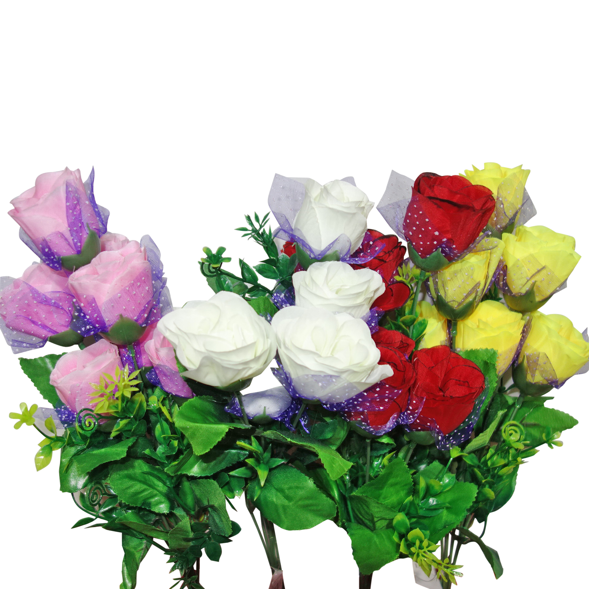 BOUQUET OF ROSE BLOOMS /Satin shroud,>ARTIFICIAL FLOWERS