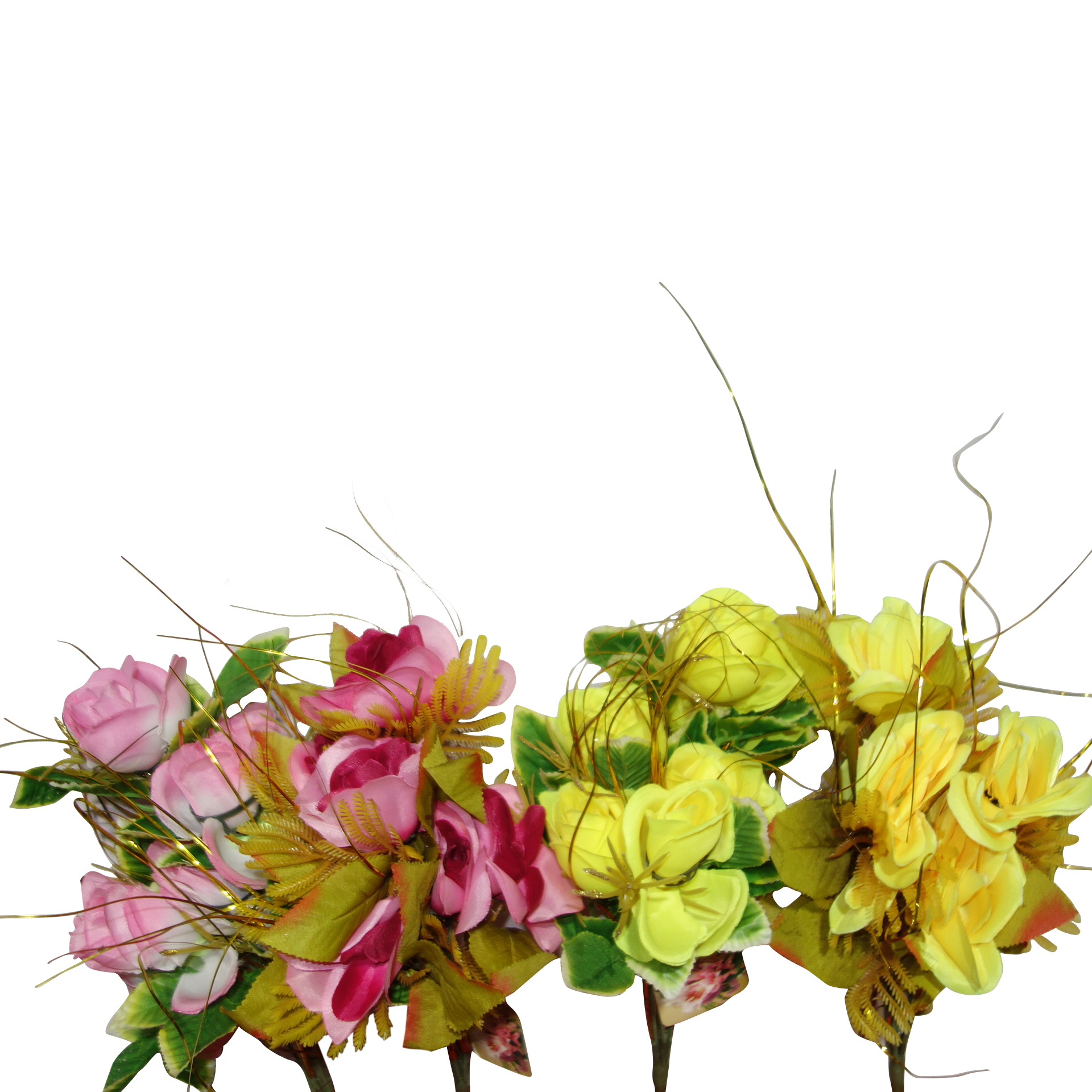 BOUQUET OF ROSE BLOOMS /gold reeds,>ARTIFICIAL FLOWERS